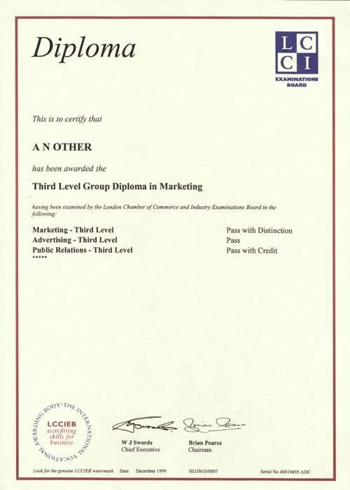 LCCI International qualification certificate - China - Services or LCCI International qualification certificate - China - Services or