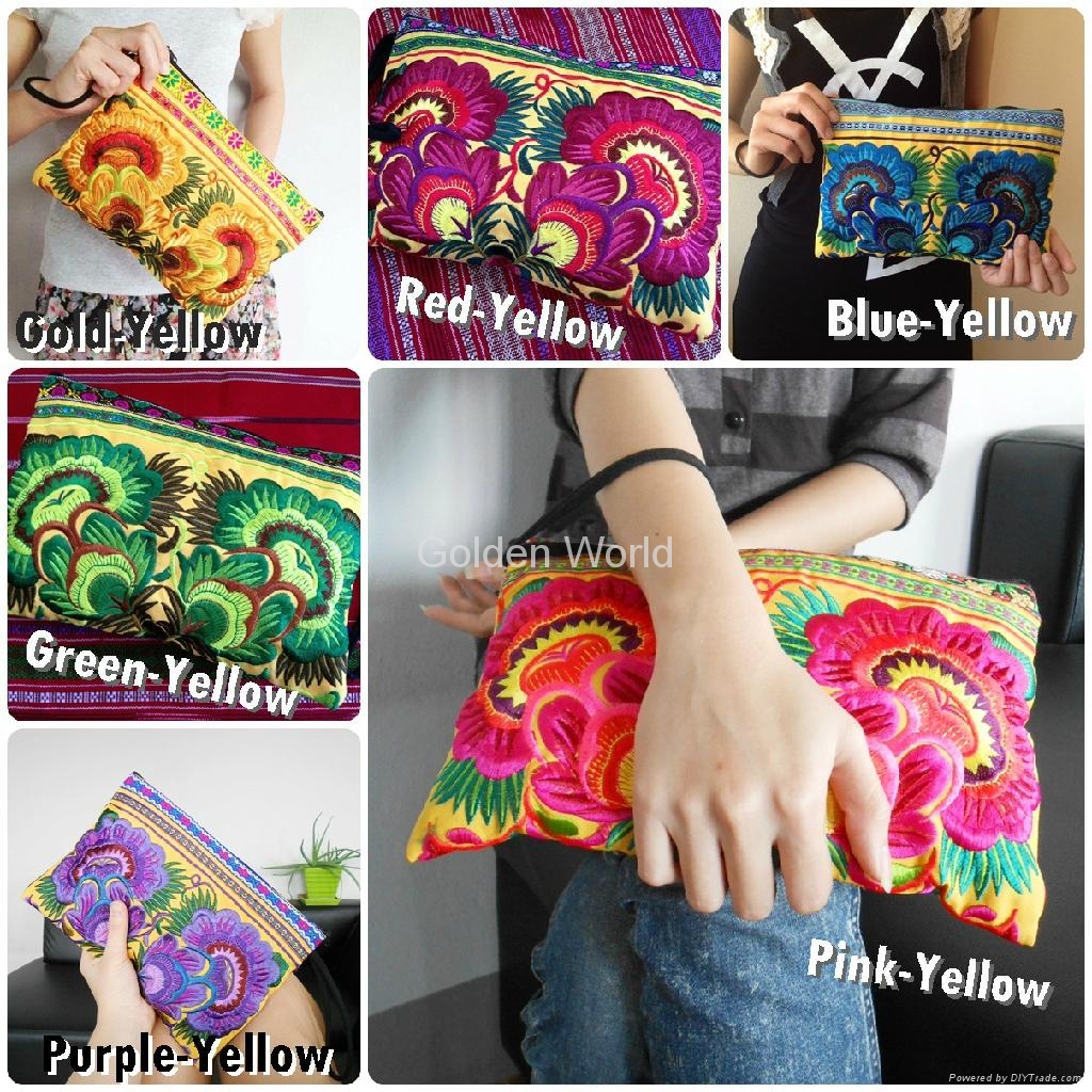 Bright Embroidered Clutch Wristlet Hmong Bag - KP1053 (Thailand Trading ...