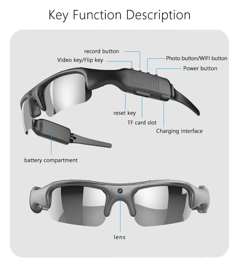 Outdoor HD glasses recorder motion camera /wireless sports sunglasses ...