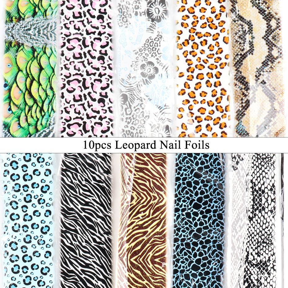 Leopard Nail Foils Animal Skin Starry Nail Wraps Nail Decals 10pcs Set ...
