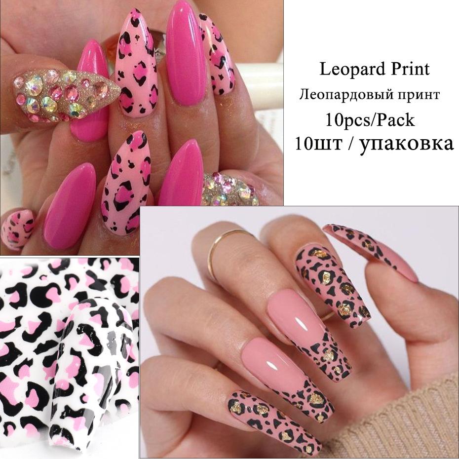 Leopard Nail Foils Animal Skin Starry Nail Wraps Nail Decals 10pcs Set ...