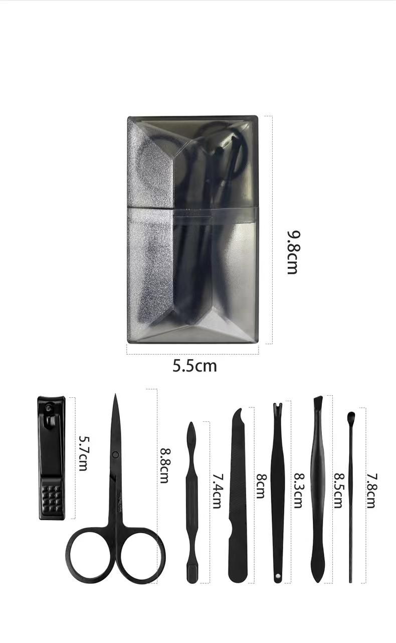 Manicure Set 7 pcs Black Nail Clipper Nail File Kit In Plastic Box ...