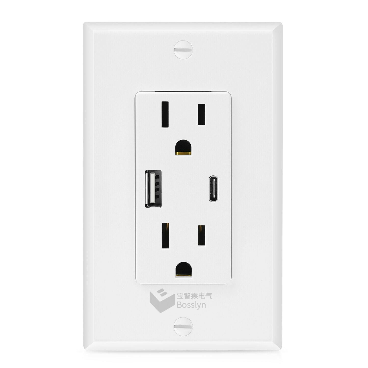 BOSSLYN UL Type C & Type A 4.8A 5V USB Outlets 15A Tamper Resistant ...
