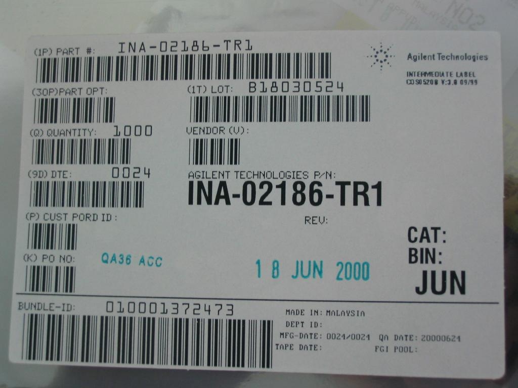INA-02186 高频低噪声硅双极MMIC/RFIC扩音放大器 - INA-02186-TR1 - Agilent (香港 生产商) - 集成电路 - 电子元器件 产品 「自助贸易」