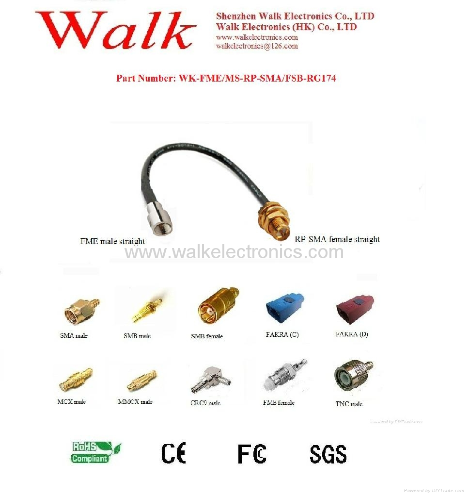 FME male straight to RP-SMA female straight bulkhead with RG174 cable ...