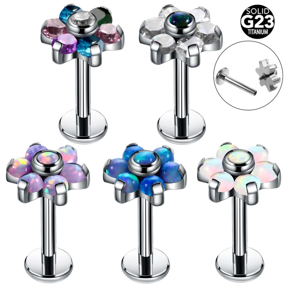 G23 Titanium Opal Labret Stud Rings Ear Tragus Earring Labret Lip Bar ...