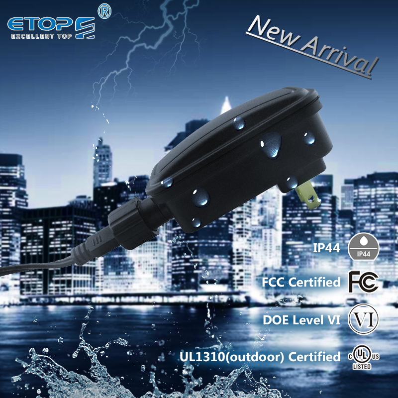 5V 9V 12V IP44 Waterproof Rainproof Adapter With SPT-1W 20AWG Cable ...