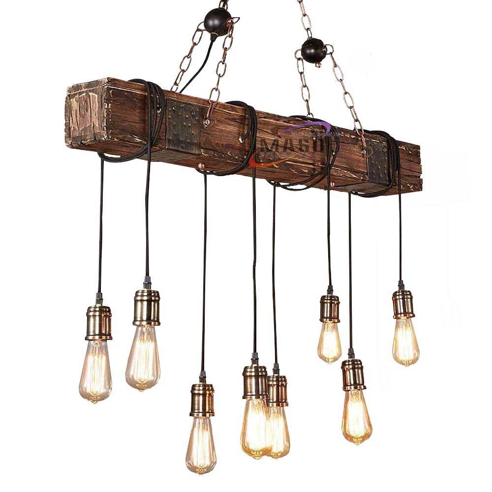 Retro vintage chandelier long wood lighting pendant lamp - P3015 - Maso ...