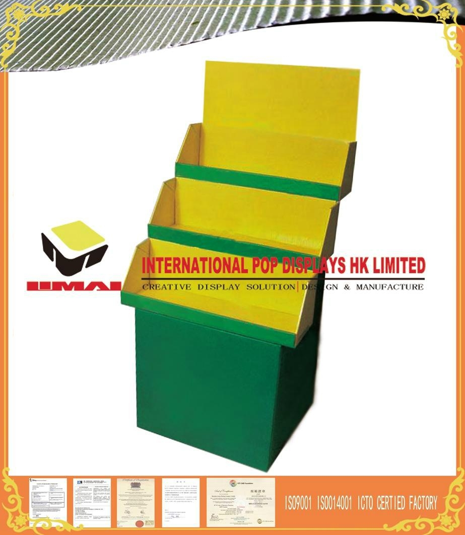 Full Color Printing Cardboard Trapezoid Display Stand With Three Tier ...