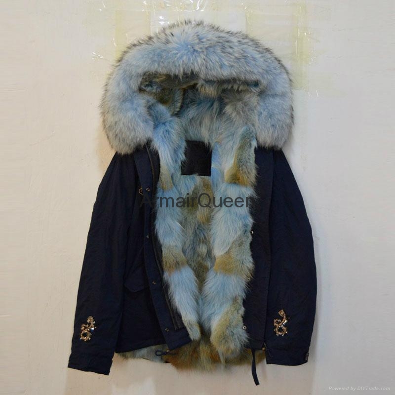 New Army Coat Wolf blue&brown fur,Fashion Mr Winter Real lightblue Coat ...