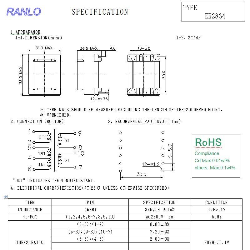 EC28 AC 220V to DC12V HF SMPS Transformer - ER2834 - RANLO (China Manufacturer) - Bearings ...