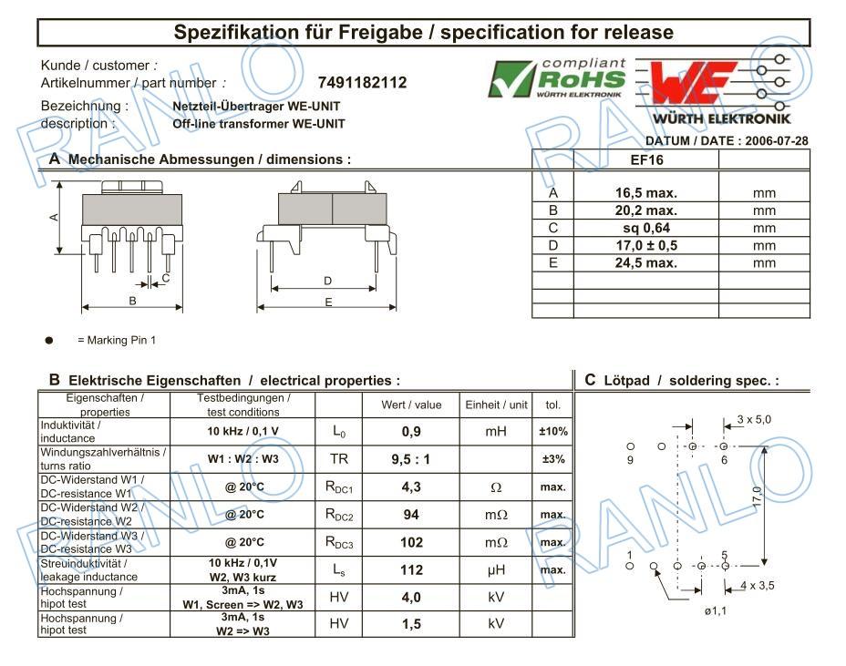 EF16 4+5pin WE880387039705 HF transformer - RANLO (China Manufacturer) - Bearings - Electronic ...