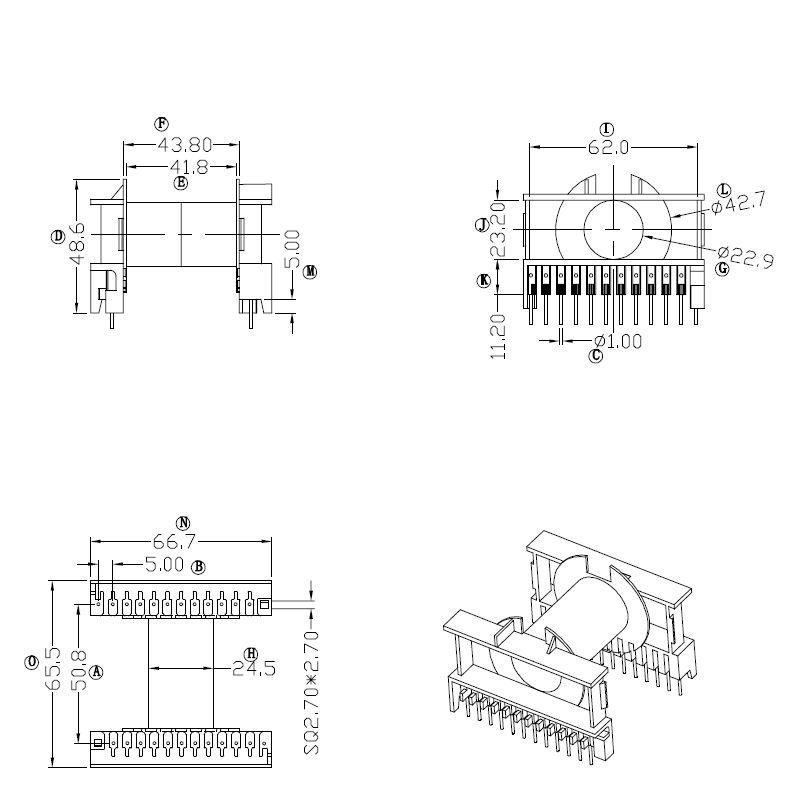 ETD59 transformer bobbin frame horizontal 12+12pin PC40 ferrite core - RANLO (China Manufacturer ...