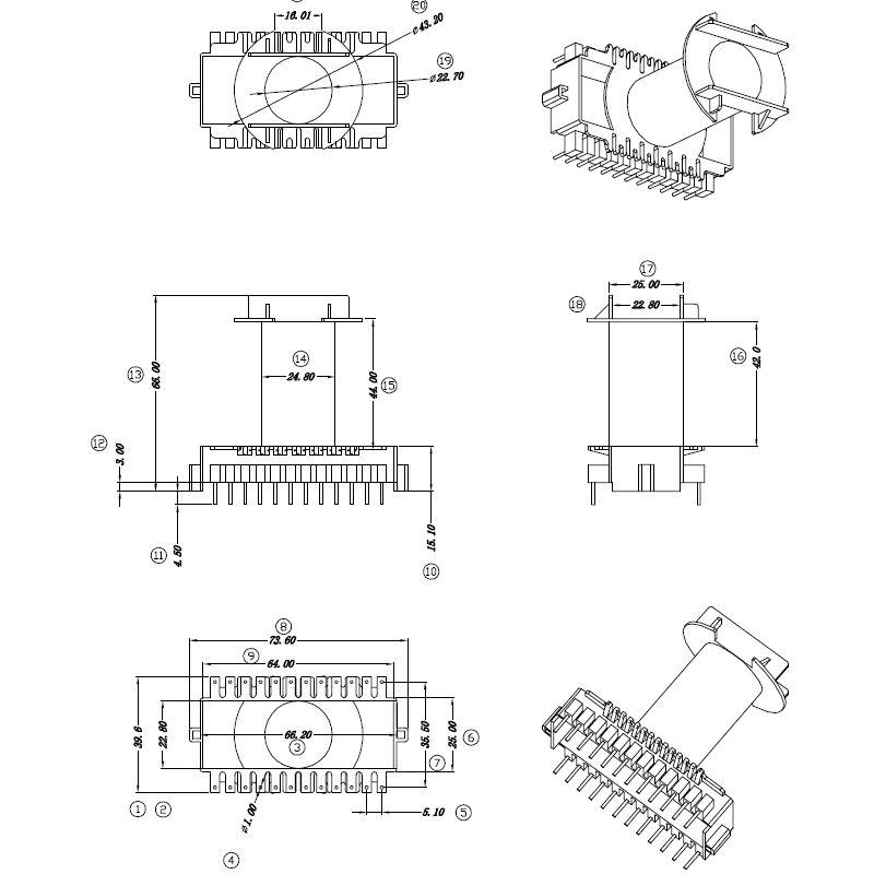 ETD59 Coil former transformer bobbin vertical 12+12pin PC40 ferrite core - RANLO (China ...