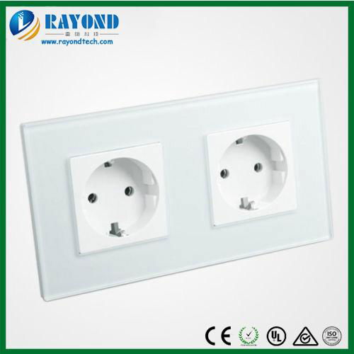 Double European Schuko Outlet Wall Socket with Tempered Crystal Glass ...