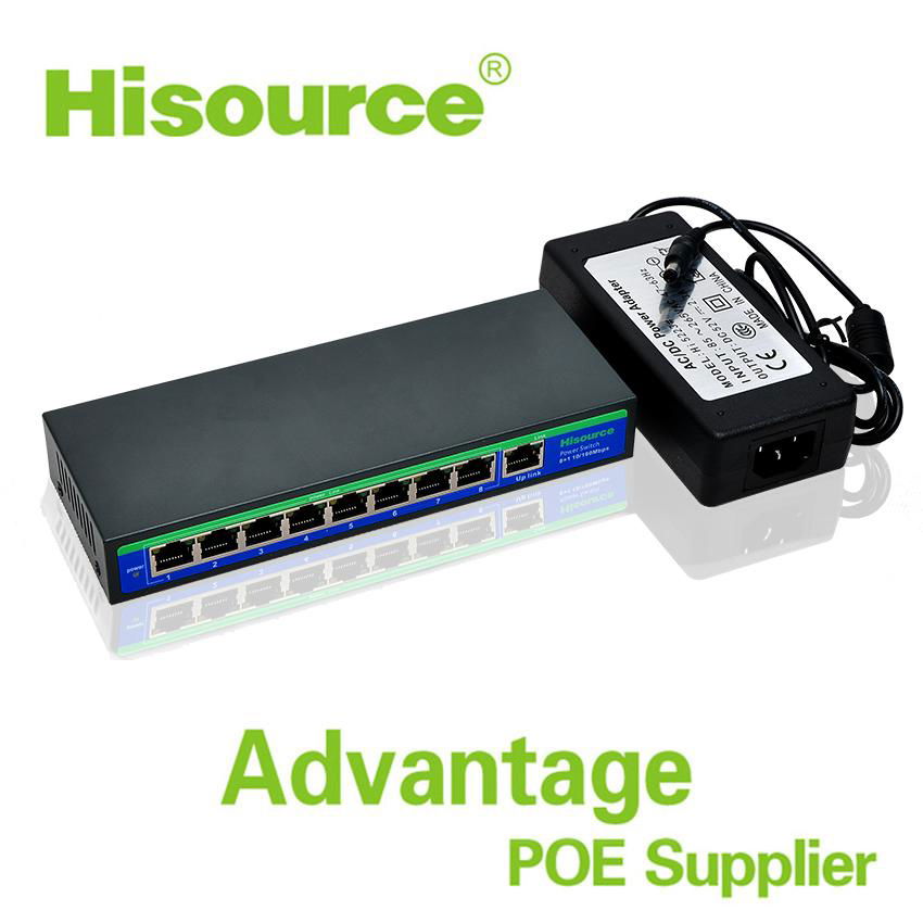 Hisource high quality 10/100M 8 port passive 52V 2.3A poe switch OEM ...