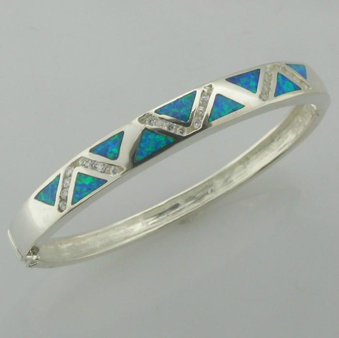 925 STERLING SILVER BANGLE WITH SYNTHETIC OPALS & DIAMOND CZ - OSB0077 ...