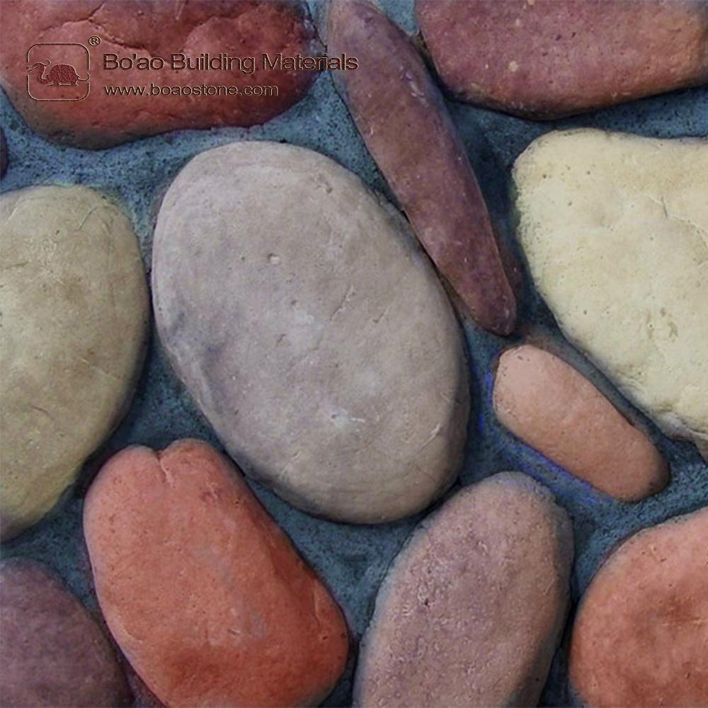 Faux river rock cobble and pebble stone exterior wall garden decoration ...