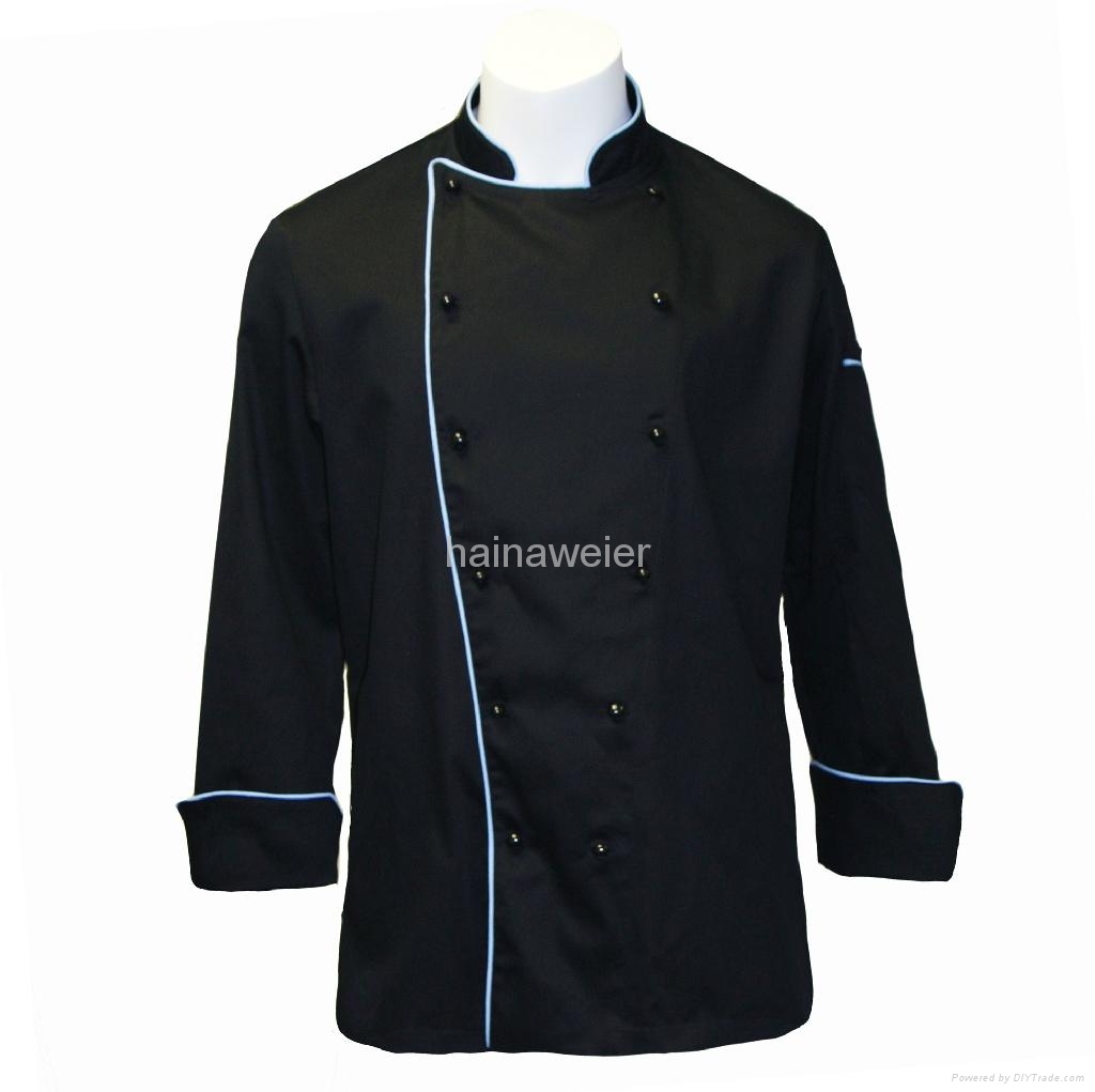 Hot-sale Traditional Black Twill w/Blue Piping/Pocket chef coat/chefs ...