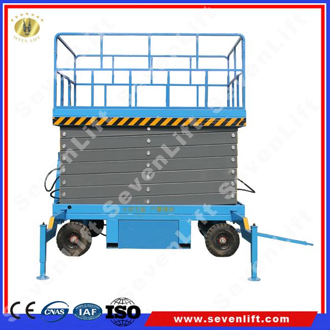 Four-wheel mobile scissor lift with handrail - shandong sevenlift ...