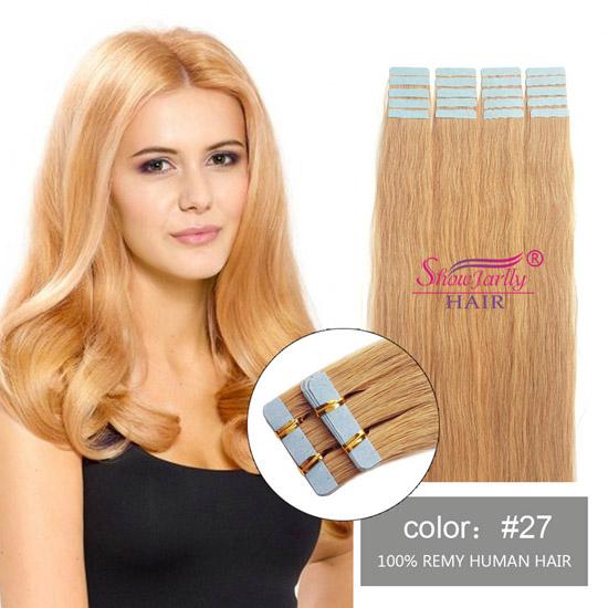 ShowJarlly 20" Blonde #27 20Pcs 100g PU Tape in Straight Human Hair ...
