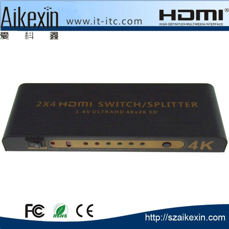 Aikexin 2x4 HDMI Switch Splitter 2 input 4 output support 4K with ...