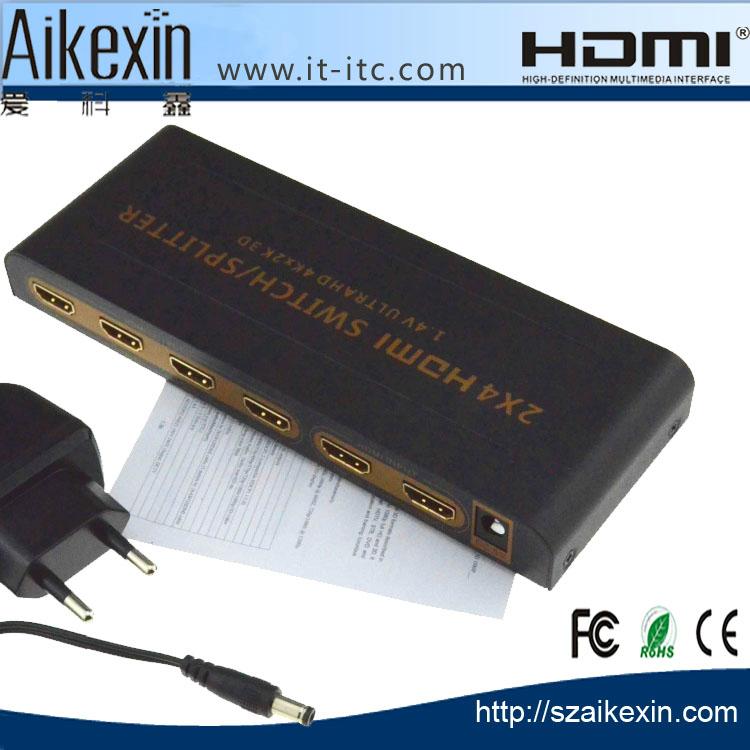 Aikexin 2x4 HDMI Switch Splitter 2 input 4 output support 4K with ...