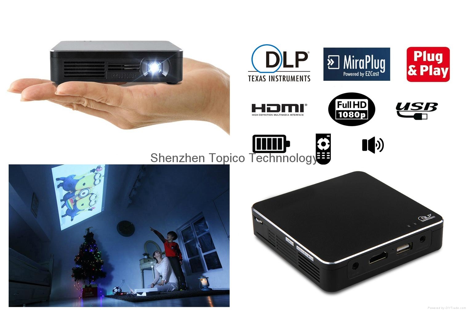 DLP Wired plug&play pico projector - HDP200-CTS - TOPICO or ...