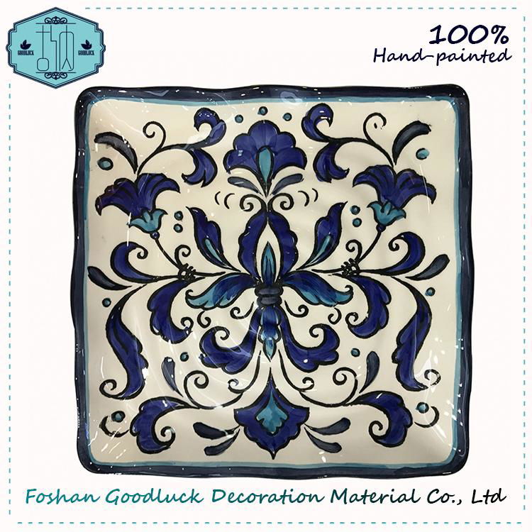 Hand Painted Blue Color Square Shape Ceramic Plate Dish - 33912 ...