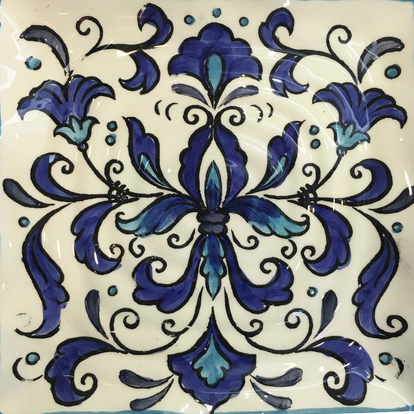 Hand Painted Blue Color Square Shape Ceramic Plate Dish - 33912 ...