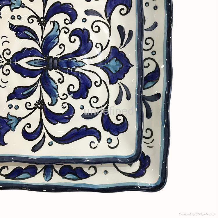 Hand Painted Blue Color Square Shape Ceramic Plate Dish - 33912 ...
