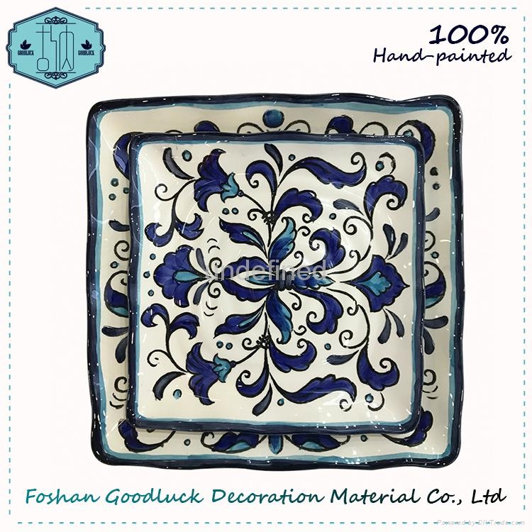 Hand Painted Blue Color Square Shape Ceramic Plate Dish - 33912 ...