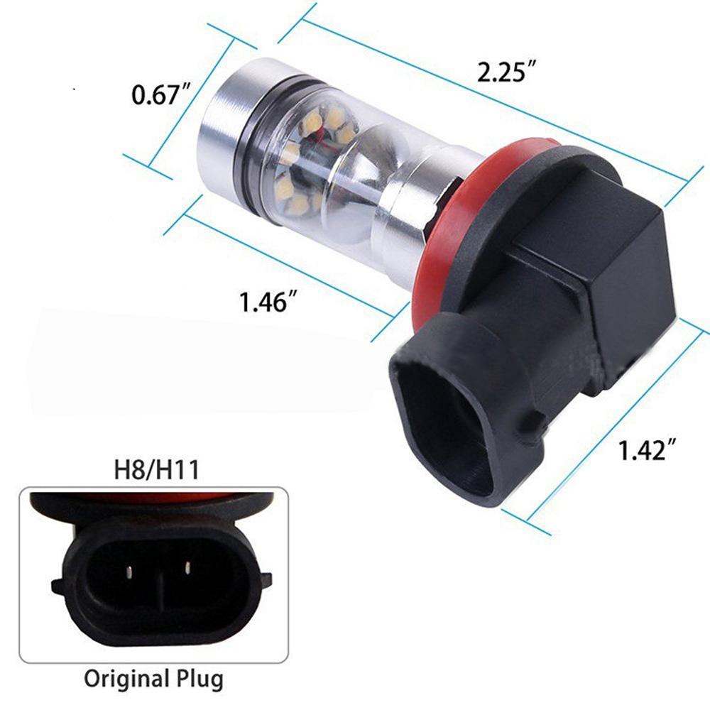 2PCS H11 H8 100W Bright White 6000K LED Fog DRL Daytime Driving Light ...