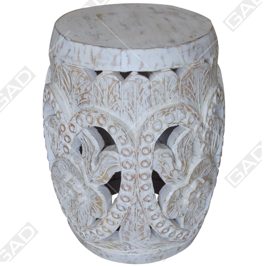 RUSTIC CARVED ROUND STOOL - GAD (India Manufacturer) - Living Room ...