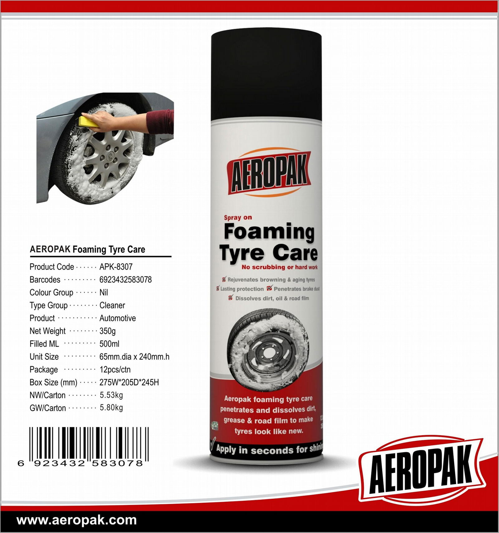 Foaming Tyre Shine Care Spray Polishing Cleaner For Tire - APK-8307 ...