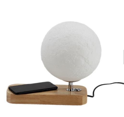 Hot sale 3W wireless charging moon lamp USB cable wooden table light ...