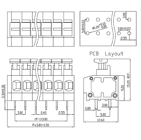 Spring Screwless PCB Terminal Blocks 3.81MM FS1.5-XX-381-06 - AOSI ...