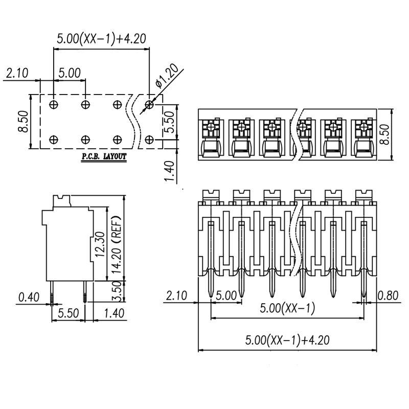 Spring Screwless PCB Terminal Blocks 5.0MM FS1.5-XX-500-12 - AOSI ...