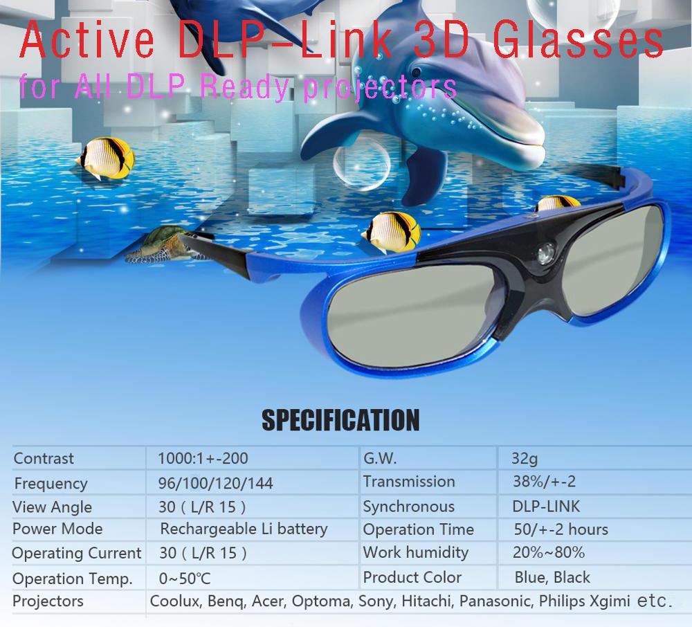 DLP Link Active Shutter 3D Glasses with Rechargeable match all DLP 3D ...