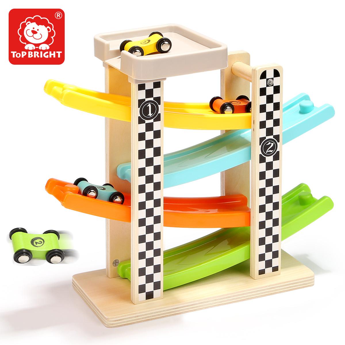 Four Color Wooden Craft Racing Track Toy Car Set with thr Combination ...