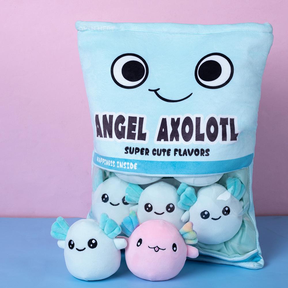 Sweet savory plush angel axolotl plush yogurt melts plush cheesy puffs ...