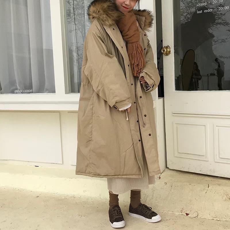 Winter thickened long style cotton jacket with cap overalls for women ...