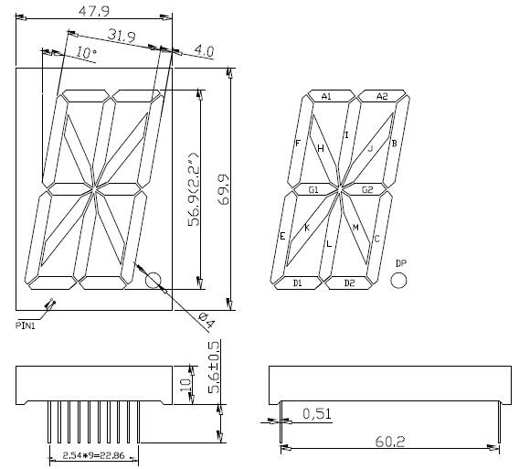 2.2 inch 1 digit 16 segment alphanumeric led customized display ...