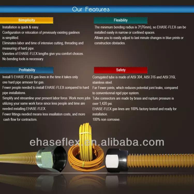 CSA Corrugated Stainless Steel Gas Connector Hose - 304 - EHASE-FLEX ...