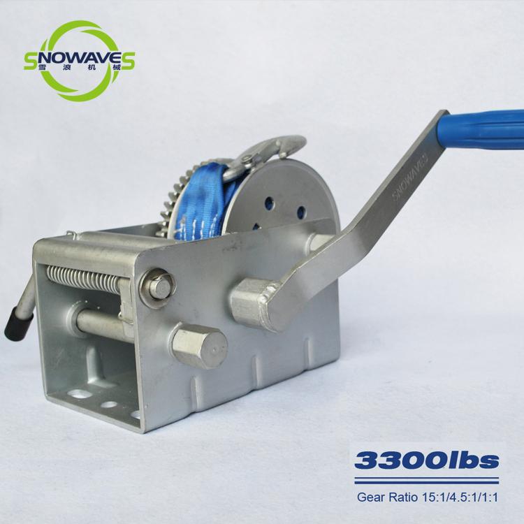 Hand Winch 3300lb 3 Gear Ratchet Webbing Length 7.5m Boat Winch ...