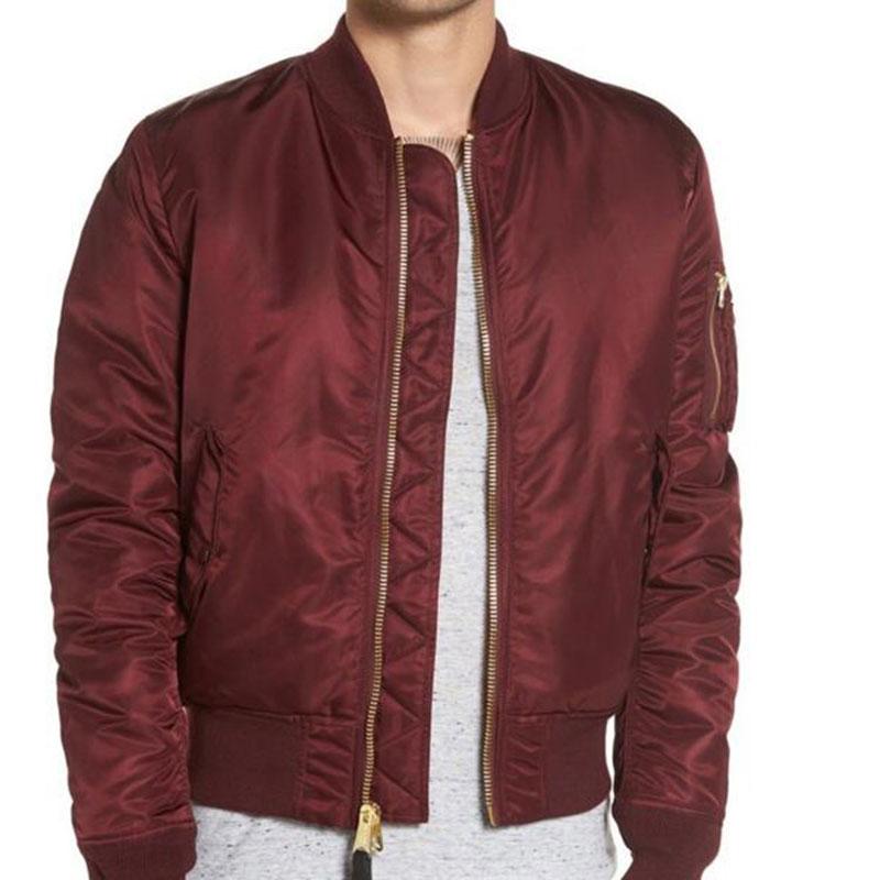 Custom 100% Polyester Solid Wine Red Color Plain Padded Bomber Jacket ...