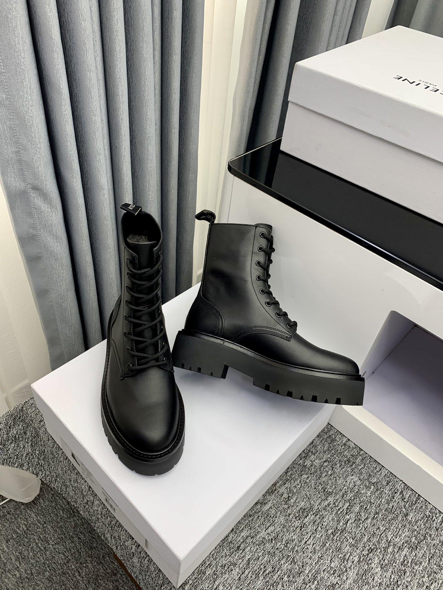 BULKY LACED UP BOOT IN SHINY BULL BLACK WOMEN LEATHER LACE UP ANKLE ...