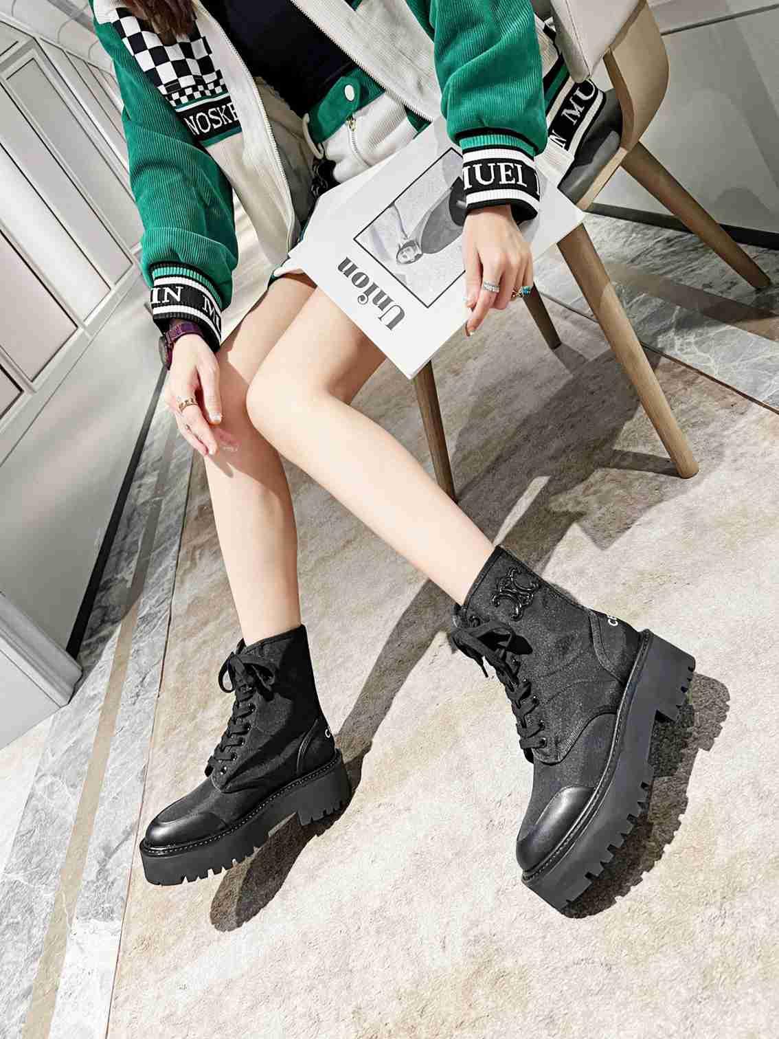 BULKY LACED UP BOOT IN NYLON AND SHINY BULL BLACK Women ankle Boot ...