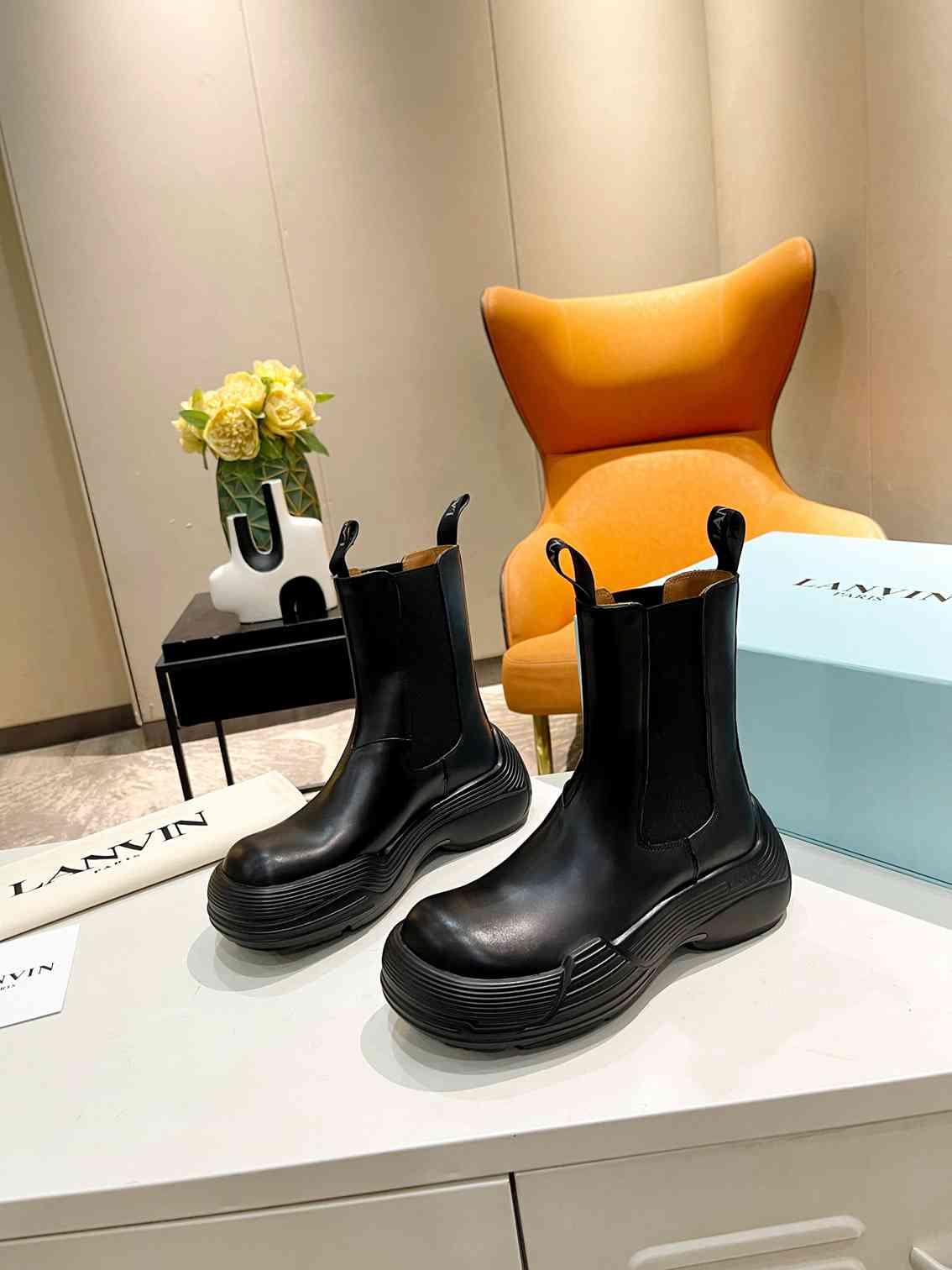 Lanvin Black Flash-X Bold Ankle-high Buffed Calfskin Chelsea Boots ...