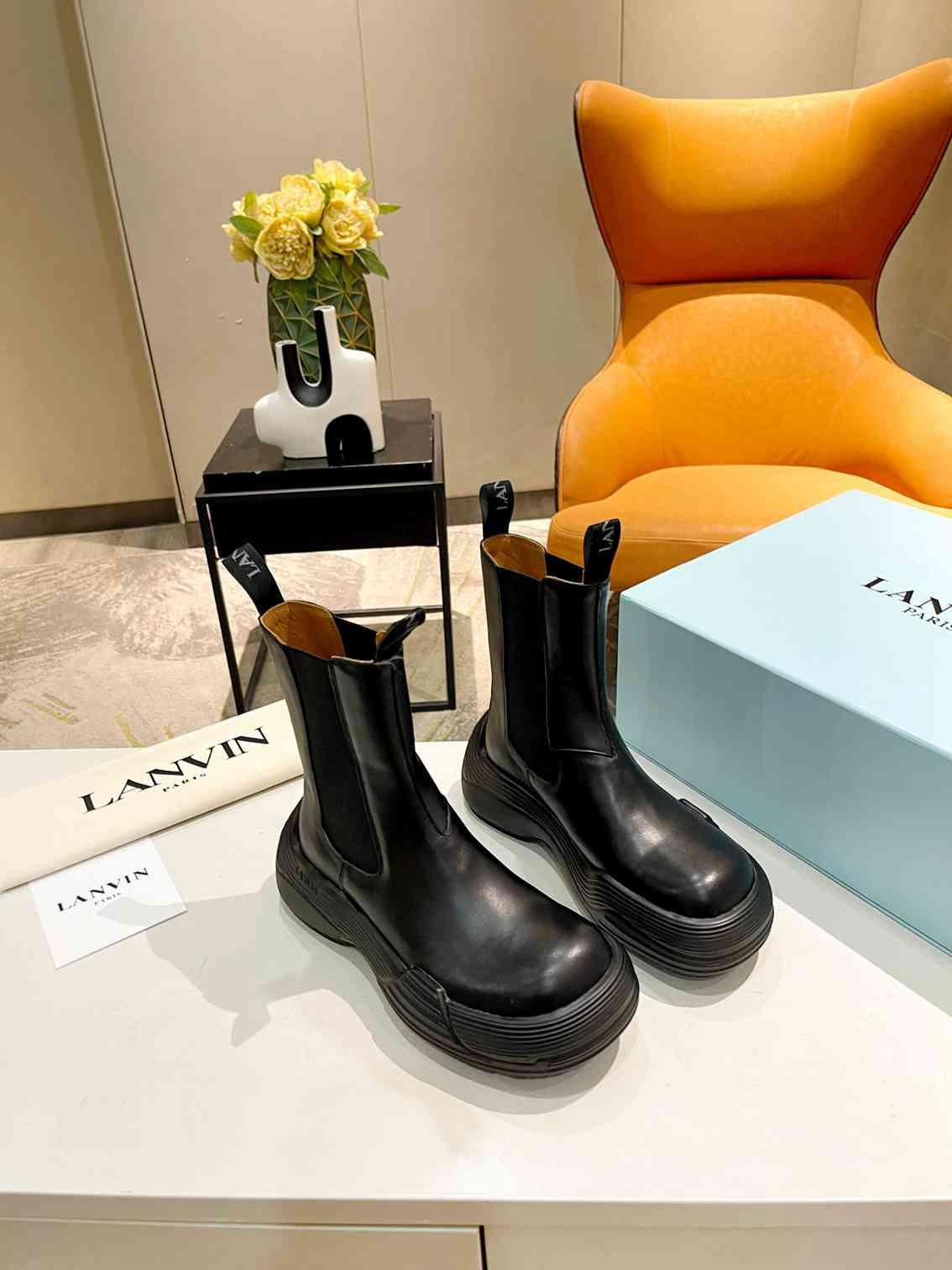 Lanvin Black Flash-X Bold Ankle-high Buffed Calfskin Chelsea Boots ...